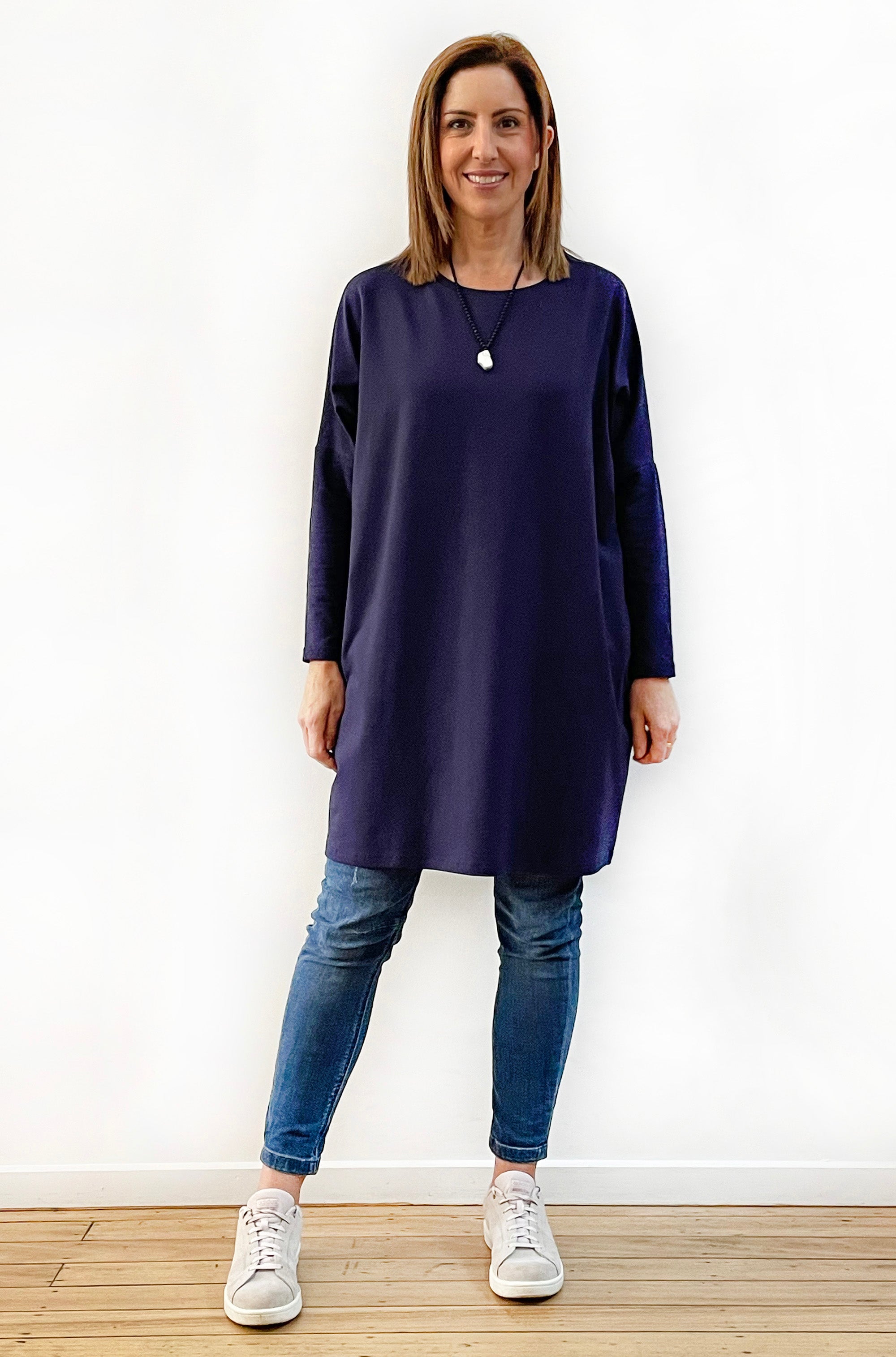 BAMBOO/ORGANIC COTTON BOX TUNIC NAVY