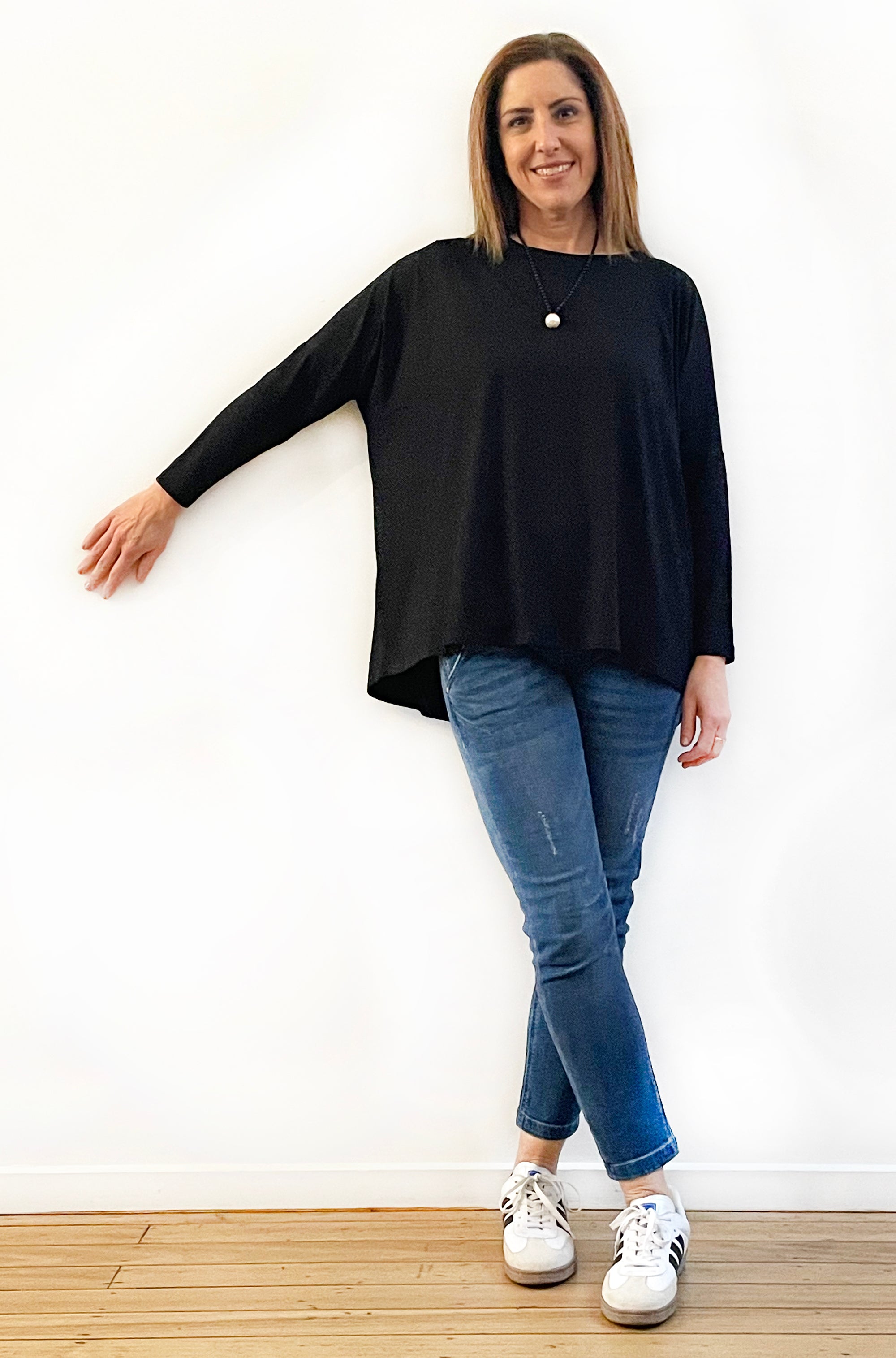 Bamboo Long Sleeve Curved Hem Box Top Shop Online