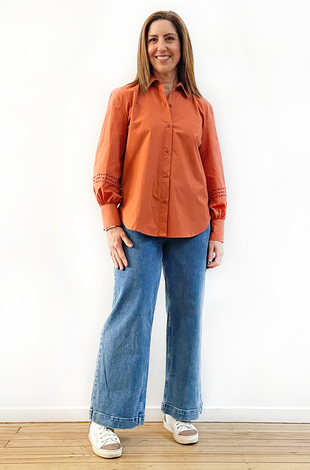 COTTON SLIM CUT CLASSIC CUTWORK SHIRT SPICE